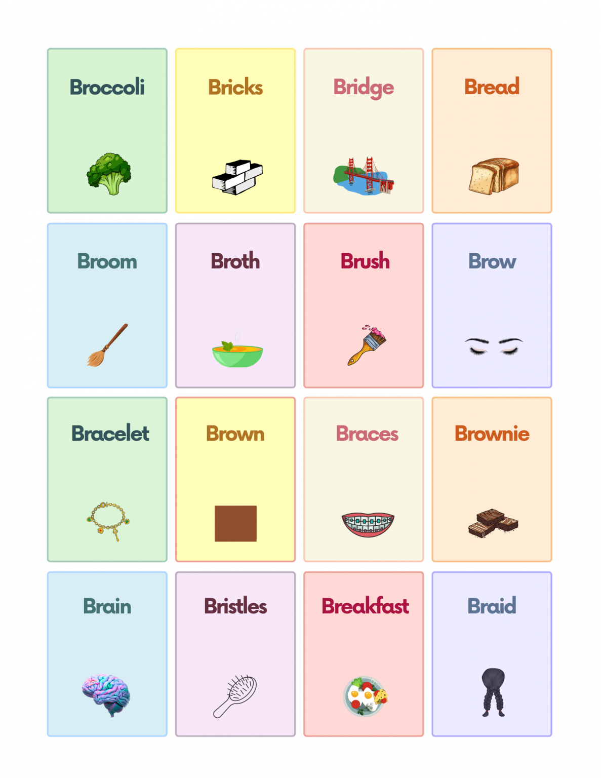 Consonant Blend BR Sound Words with Pictures Worksheet PDF