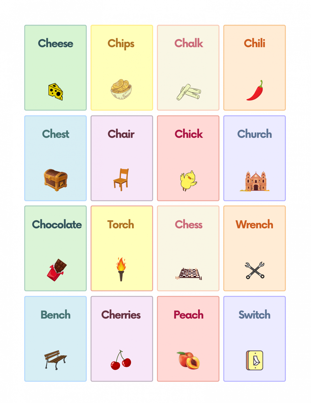 Consonant Digraphs CH Sound Words with Pictures Worksheet PDF