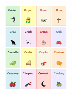 Consonant Blend CR Sound Words with Pictures Worksheet PDF