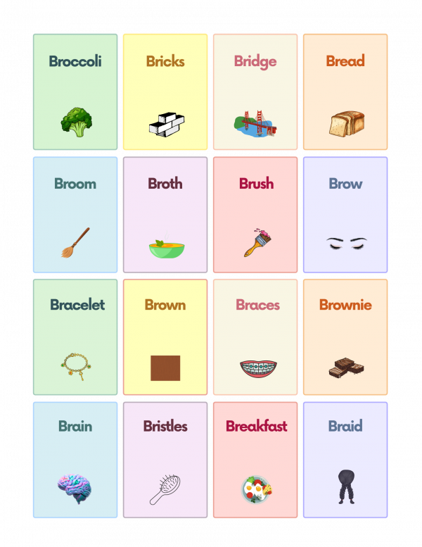 Consonant Blend BR Sound Words with Pictures Worksheet PDF