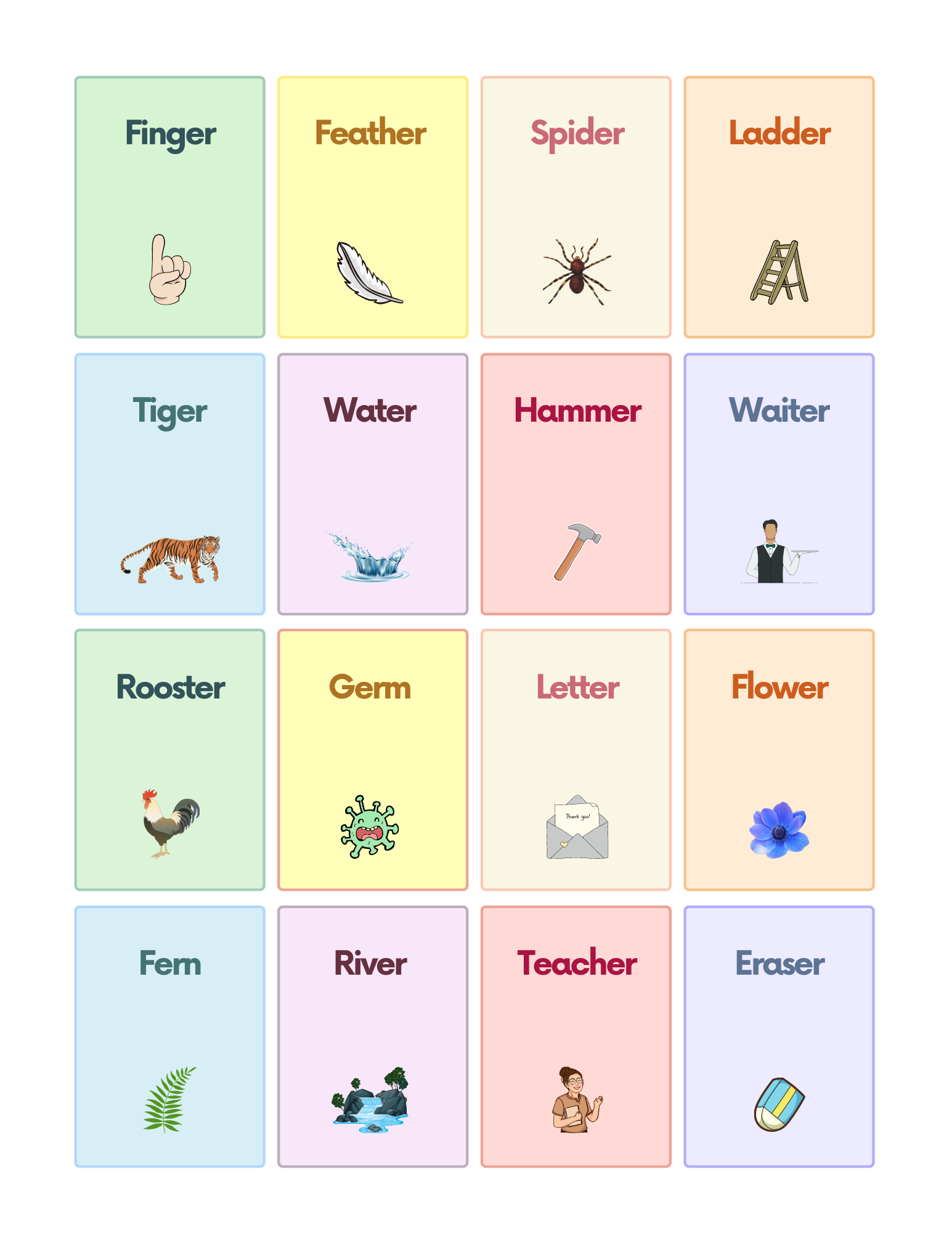 R Controled Vowel ER Sound Words with Pictures Worksheet PDF
