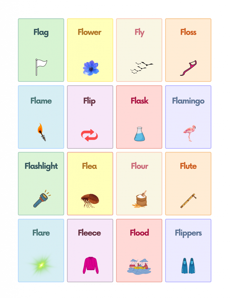 Consonant Blend FL Sound Words with Pictures Worksheet PDF