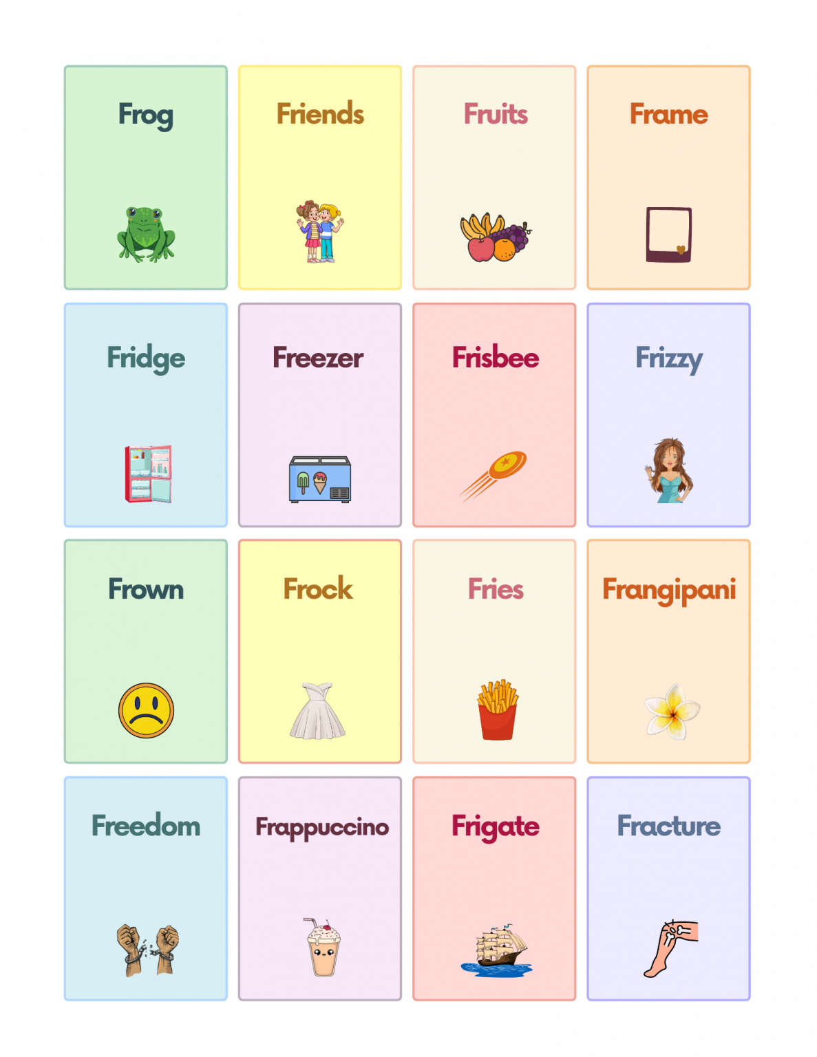 Consonant Blend FR Sound Words With Pictures Worksheet PDF