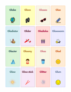 Consonant Blend GL Sound Words with Pictures Worksheet PDF