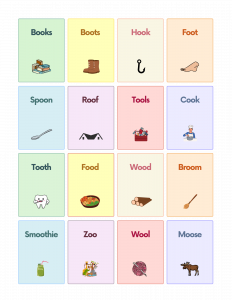 Diphthongs OO Sound Words with Pictures Worksheet PDF