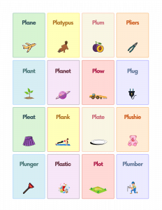 Consonant Blend PL Sound Words with Pictures Worksheet PDF