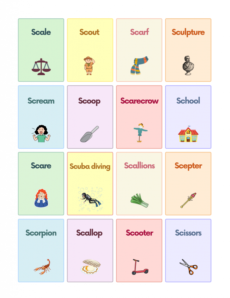 Consonant Blend SC Sound Words With Pictures Worksheet PDF Consonant Blend SC Sound Words With Pictures Worksheet PDF