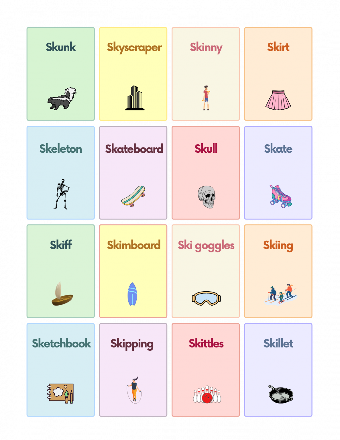 Consonant Blend SK Sound Words with Pictures Worksheet PDF