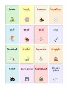Consonant Blend SN Sound Words with Pictures Worksheet PDF