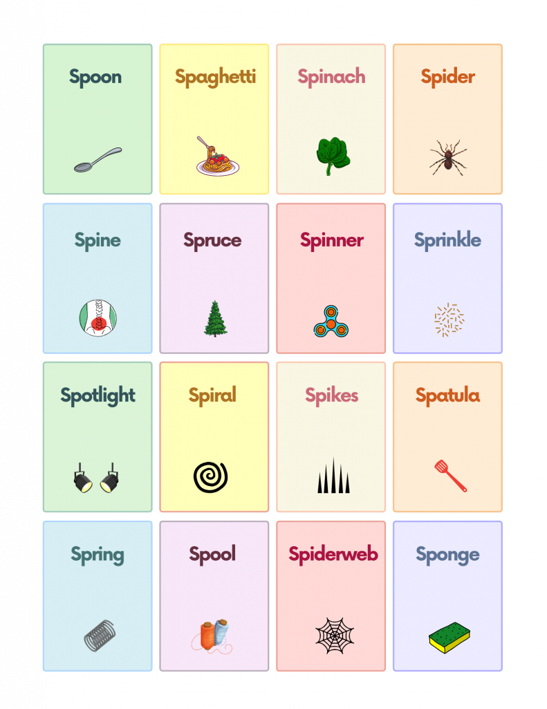 Consonant Blend SP Sound Words with Pictures Worksheet PDF