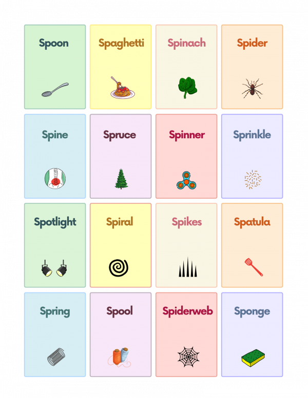 Consonant Blend SP Sound Words with Pictures Worksheet PDF