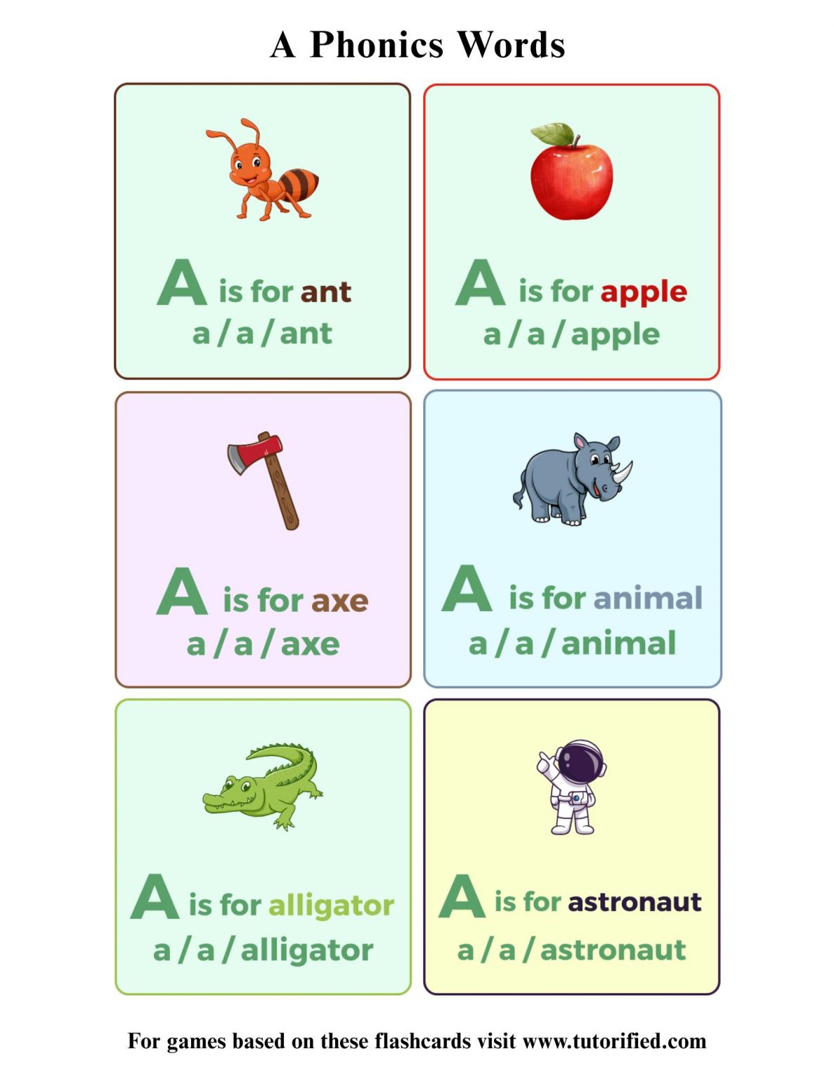 A Phonics Words Worksheets with Pictures Printable PDF