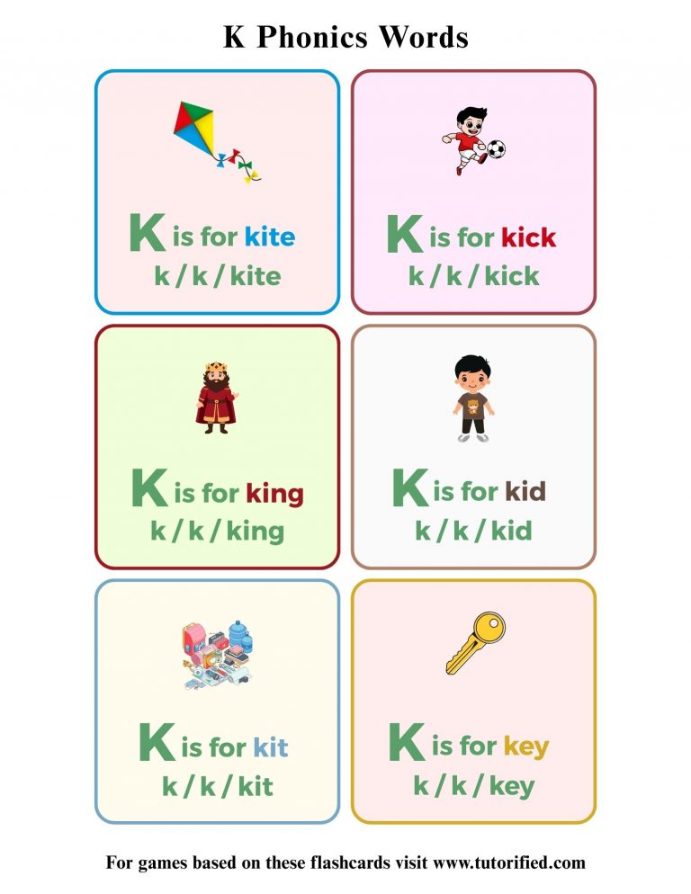 K Phonics Words Worksheets with Pictures Printable PDF