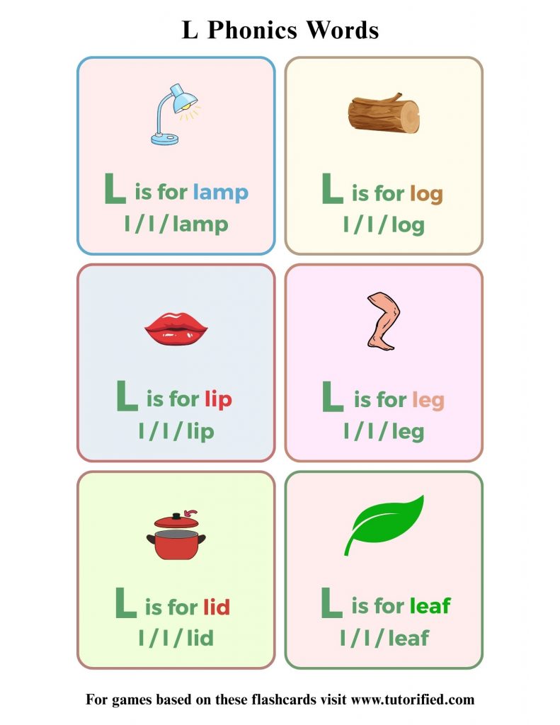 L Phonics Words Worksheets with Pictures Printable PDF