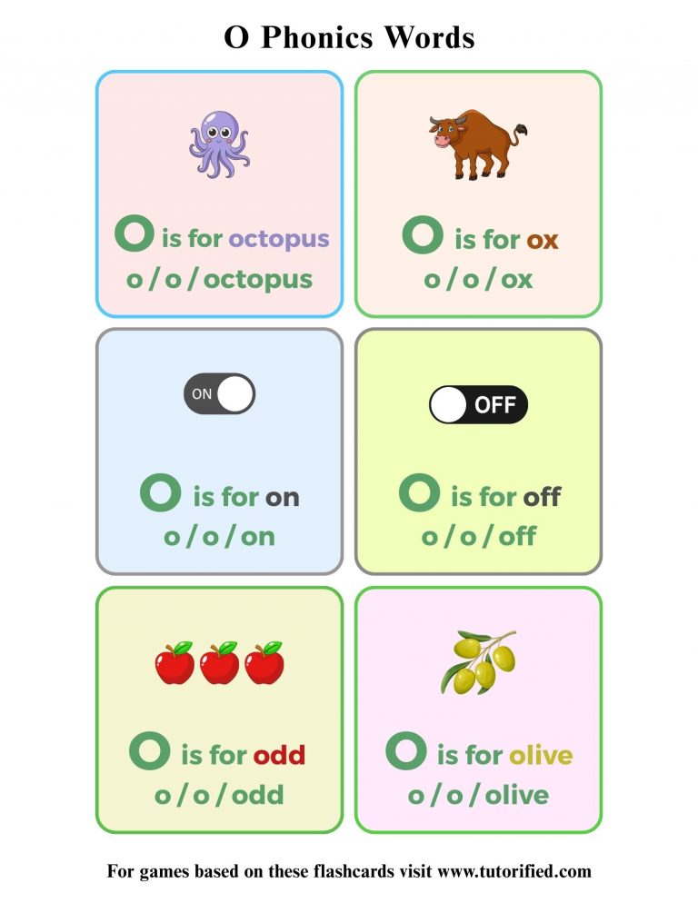 O Phonics Words Worksheets with Pictures Printable PDF