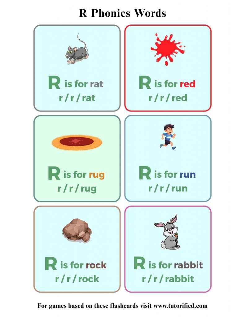 R Phonics Words Worksheets with Pictures Printable PDF