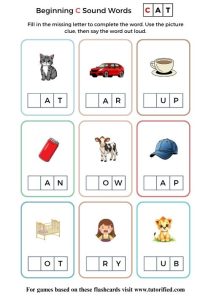 Free Beginning C Letter Words with Pictures Flashcards Worksheets